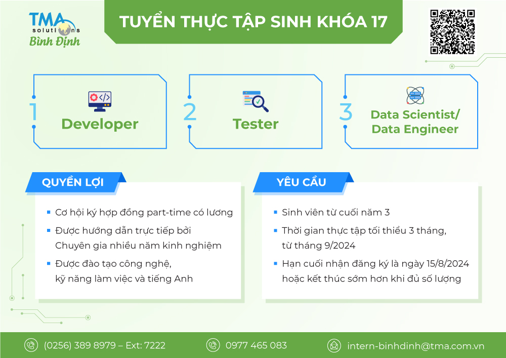 TMA Solutions Bình Định tuyển sinh thực tập Khóa 17 - 2024
